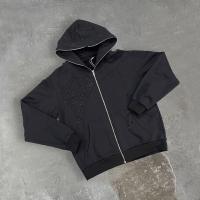 China Streetwear Full Face Zip up Hoodie Custom Manufacturer Boxy Crop Oversized Fit French Terry Rhinestone Hoodies for Men for sale