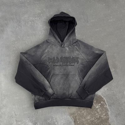 China Fashion Washed Hoodies Oversized Pullover Embroidered Print Custom logo Acid Wash Vintage French Terry Hoodies Manufacturers for sale