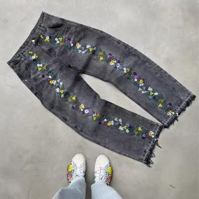 China Custom Oversized Denim Jeans Pant Wide Leg Baggy Denim Embroidered Jeans Low Price Free Sample High Quality for sale
