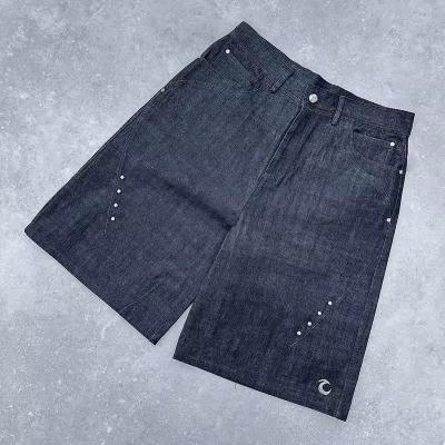 China Casual Heavyweight Shorts Jeans Fashion OEM Custom logo Zipper Fly Loose Fit Denim Shorts for Men for sale