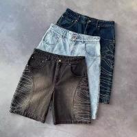 China Vintage Denim Jorts Low Waist Patchwork Embroidery Shorts Streetwear Casual Hip Hop Style Summer Knitted Jorts Customizable for sale