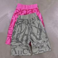 China OEM Fashion Double Waist Rhinestone Shorts Capri Cropped Pants Streetwear Screen Print High Quality Cotton Low Price Custom for sale