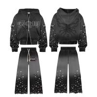 China Custom Acid Washed Vintage Hoodie Sweatpants 2 Piece Set Streetwear Rhinestone Hoodie Joggers Set Sweat Pant Tracksuits Men for sale