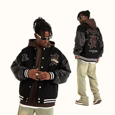 China Custom Logo Patchwork Streetwear Chenille Embroidery Winter Leather Bomber Letterman Men Varsity Jacket Manufacturer for Men for sale