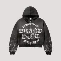 China OEM Zipper Screen Print Drawstring Hoodie Retro Travel Rhinestone Park Vintage Acid Washed Boxy Oversized Destroyed Hoodie Men for sale
