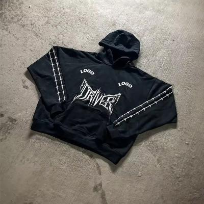 China OEM Hoodie Custom logo Embroidery Acid Wash Boxy Oversized Pullover Cropped French Terry Streetwear Hoodie Manufacturers for sale