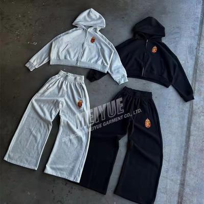 China Custom Boxy Fit Zip Hoodie Embroidery logo Hoodie and Baggy Sweatpants Set Jogger Plain Tracksuit Men Jogging Suit for sale