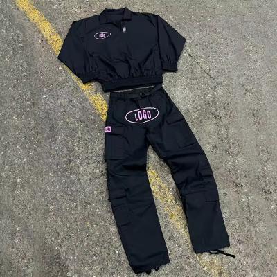 China Custom Track Suit Windbreaker Pullover Sweatshirt Nylon Jacket Hoodie and Sweatpants Set Cargo Pants Joggers Tracksuits Unisex for sale