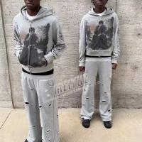 China Custom Dtg Print Distressed Zip up Hoodie Flared Baggy Stacked Sweatpants Joggers Set Hoodie Tracksuits Sweat Suit Set Men for sale