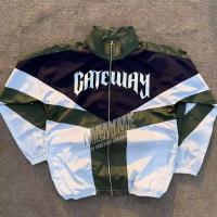 China Custom logo Zip up Nylon Track Screen Print Lightweight Windbreaker Jacket Waterproof Bomber Paneled Jacket Men Designer Jacket for sale