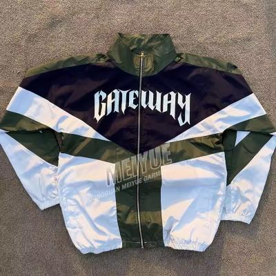 China Custom logo Zip up Nylon Track Screen Print Lightweight Windbreaker Jacket Waterproof Bomber Paneled Jacket Men Designer Jacket for sale