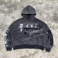 China Custom Pullover Streetwear Acid Wash Hoodie Heavyweight Vintage Dtg Print Hoodie Embroidery Patchwork Drop Shoulder Hoodie for sale