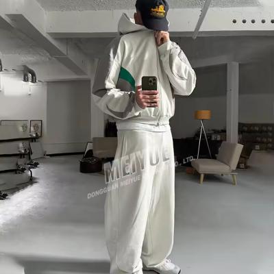 China Custom Sweatsuits Contrast Color Block Hoodie and Sweatpants Set 100% Cotton Sweat Suit Blank Hoodie Jogger Set Manufacturer for sale