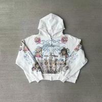 China Custom Vintage Retro Zipper Dtg Print logo Distressed Hidden Zip up Hoodie French Terry Digital Hoodie Men Streetwear Hoodie for sale