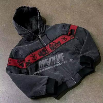 China Custom Denim Hoodie Denim Distressed Heavyweight Vintage Acid Washed Hoodie Denim Jeans Zip up Street Wear Hoodie Manufacturer for sale