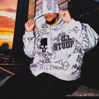 China Custom Drop Shoulder Embroidery logo Hoodie Zip up Dtg Print Hidden Zipper French Terry Hoodie Oversized Loose Fit Hoodies Men for sale