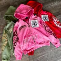 China Custom Hoodie Drop Shoulder Acid Wash Vintage Distressed Embroidery Hoodie High Quality French Terry Hoodie for sale