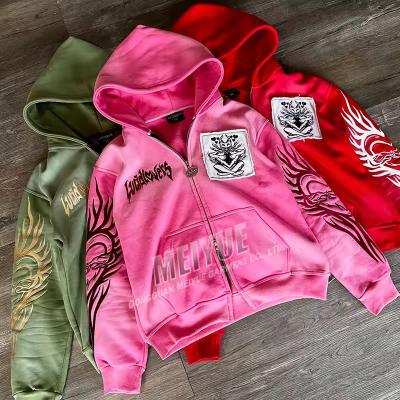 China Custom Hoodie Drop Shoulder Acid Wash Vintage Distressed Embroidery Hoodie High Quality French Terry Hoodie for sale