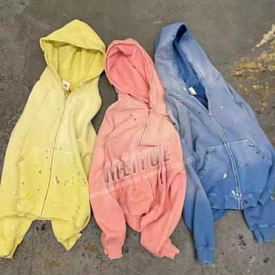 China Custom Hoodie Drop Shoulder Acid Wash Vintage Distressed Embroidery Hoodie High Quality French Terry Hoodie for sale