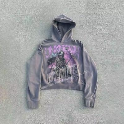 China Custom Sun Faded Hoodie No String Distressed Dtg Printed Acid Wash Drop Shoulder Hoodie Manufacturers Custom logo for sale