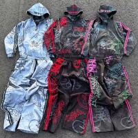 China Custom Full Digital Printing Windbreaker Nylon Zip up Hoodie and Sweatpants Set Tracksuit Hoodie Set Manufacturers for sale