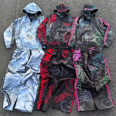 China Custom Full Digital Printing Windbreaker Nylon Zip up Hoodie and Sweatpants Set Tracksuit Hoodie Set Manufacturers for sale