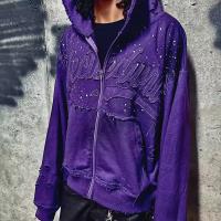 China Hoodies Manufacturers Custom Acid Washed Zip up Hoodie Rhinestone Boxy Oversized Hoodie Streetwear Men for sale