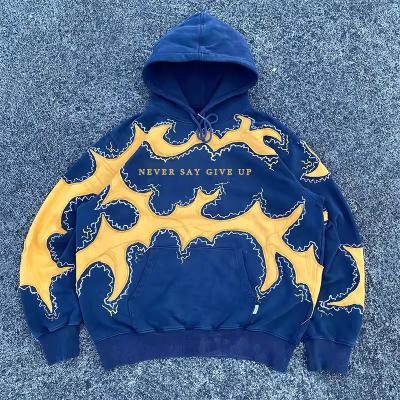 China Custom logo Applique Embroidery Hoodie Heavyweight Pullover 450gsm Casual Hoodie 100% Cotton Patchwork Designer plus size Hoodie for sale
