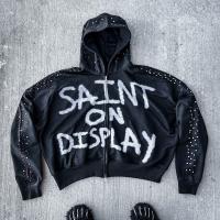 China Custom Printed Hoodie Manufacturers Mens Zip up Rhinestone Hoodie French Terry Bulk 450 Gsm Oversized Hoodie for sale