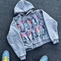 China Custom Distressed Designer Heavyweight Hoodies Screen Print Graphic Pullover Hoodies for Men Ribbed Hem Oversized Crop Hoodies for sale