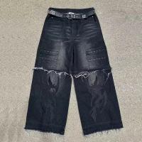 China Custom Jeans Manufacturer Custom Baggy Jeans Mid Waist 100% Cotton Denim Embossing logo Jeans for Men for sale