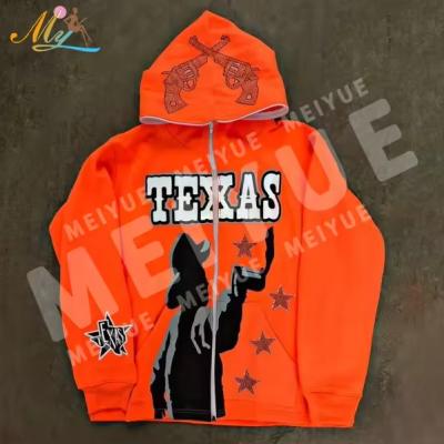 China Clothing Manufacturer Custom Fashion Rhinestones Full Face Zip Hoodie Custom logo Men Hip Hop Oversized Full Face Zip Hoodie for sale