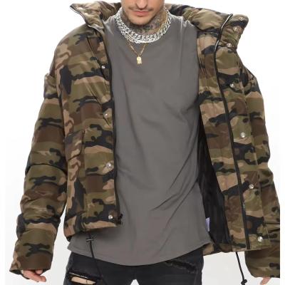 China New Product Outdoor Winter Unisex Camouflage Cargo Pocket Puffer Jacket Front Zipper Custom Bomber Jacket for Men for sale