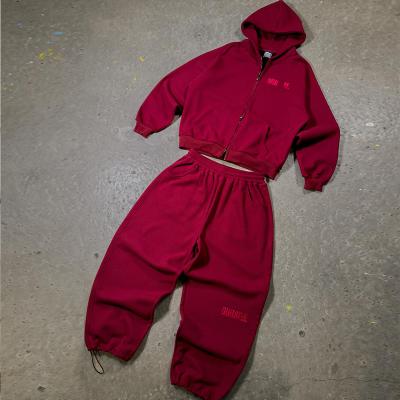 China Custom Fleece Lined Waffle Knit Ribbed Hem Streetwear Tracksuit Set for Men for sale