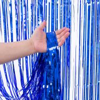 China 1*2m Blue Fringe Backdrop Metallic Tinsel Foil Fringe Curtains for sale