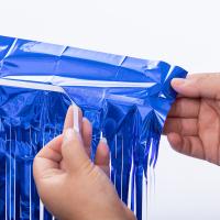 China 1*2m Blue Fringe Backdrop Metallic Tinsel Foil Fringe Curtains for sale