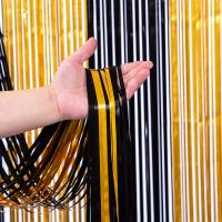 China Gold Black Fringe Curtain 1m 2m Metallic Fringe Curtain Party Decoration for sale