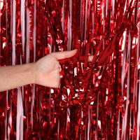 China 3.2*8.2ft Metallic Fringe Backdrop Red Foil Backdrop Curtain for sale