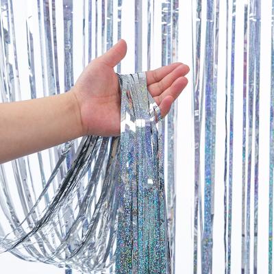 China Waterproof Silver Tinsel Fringe Decor 300cm 600cm Tinsel Wall Backdrop for sale