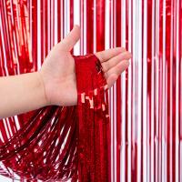China PET Red Metallic Fringe 3x6m 300cmx600cm Hanging Tinsel Curtain for sale