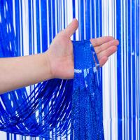 China 3x3m Metallic Foil Fringe Curtain 300cm Blue Tinsel Curtain Custom for sale