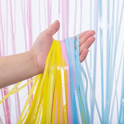 China Macaron Colorful Fringe Backdrop Yellow Blue Pink Streamer Curtain for sale