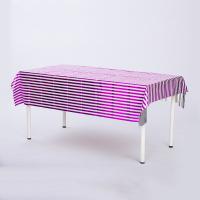 China Rose Stripped Disposable Party Tablecloth 6ft 8ft Purple Disposable Tablecloth for sale