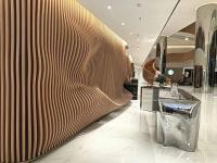 China 3D Radius Curved Metal Ceiling Baffle Soundproofing Woodgrain Wall Acoustic Panels for sale