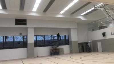 China Sport Hall 16/16/6mm White Laminate Wooden Perforated Acoustic Panel Soundproofing Board for sale