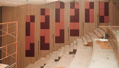 China Auditorium Slat Wooden Grooved Acoustic Panels Sound Absorption Building Material for sale