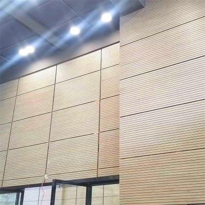 China Multipupose Hall Timber Wall Linear Grooved Acoustic Panels Sound Absorption Isolation Board for sale
