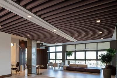 China 2/2/0.5mm Wooden Microperforated Acoustic Baffle Ceiling Tile Torsion Spring Panelized for sale