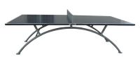 China Steel Frame Discount Ping Pong Tables , table tennis outdoor table With Arc Shape Metal Leg for sale