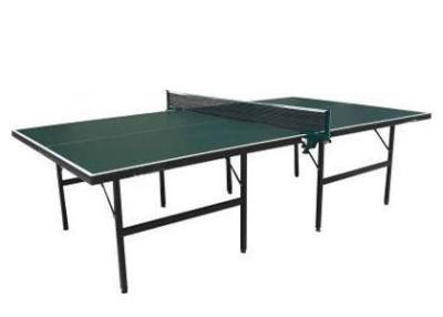 China Full Size Indoor Green Ping Pong Table Single Folding With Blue Top Steel Leg for sale